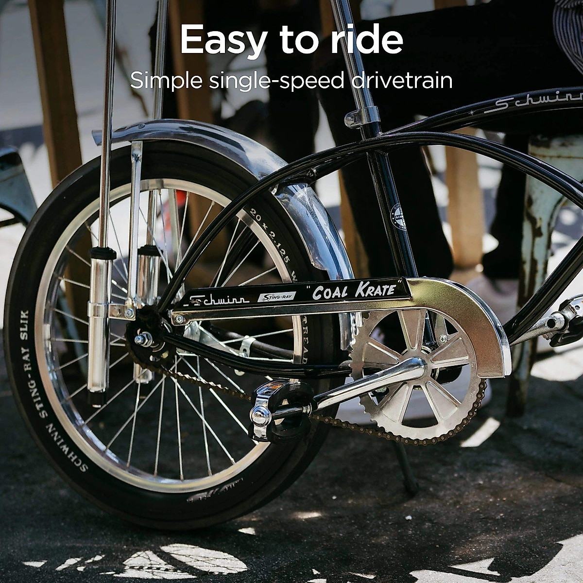 Schwinn Classic Krate Kids Bike, for Boys and Girls Age 6+ Year Old, Iconic Sting-Ray Frame & Springer Fork, Vintage High-Rise Ape Handlebar, Banana Seat, Coal Krate