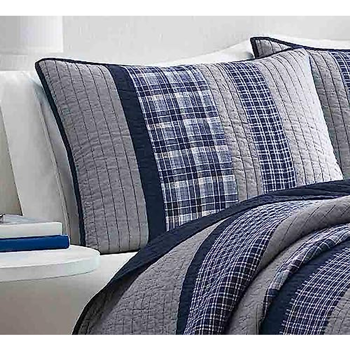 Nautica Home | Adleson Collection | 100% Cotton Reversible and Light-Weight Quilt Bedspread, Pre-Washed for Extra Comfort, Easy Care Machine Washable, Twin, Blue/Grey