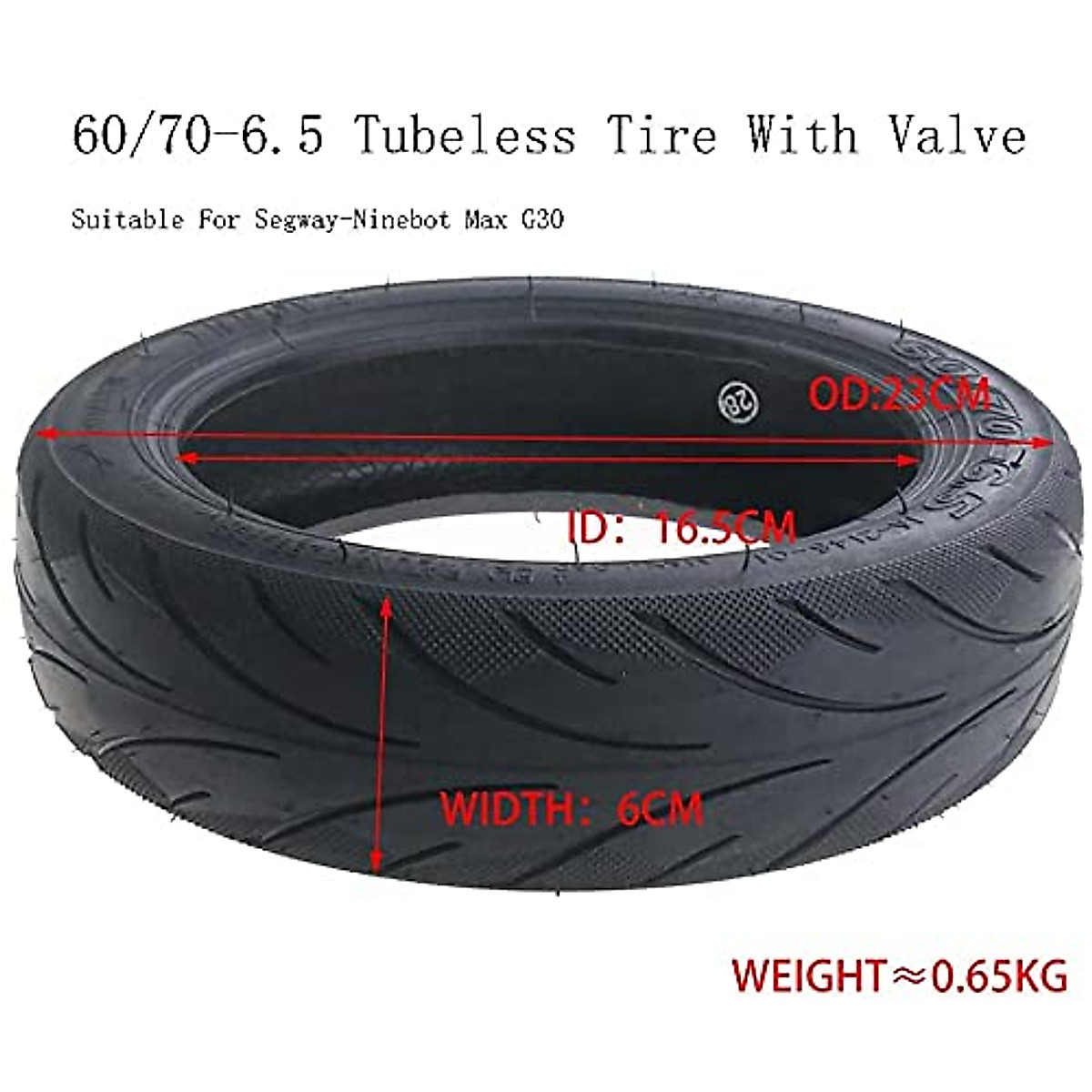 YBang Tubeless Tires with Valve 60/70-6.5 for Segway Ninebot G30 Max Electric Scooters Rear Front Non-Slip Tires (2 pcs)