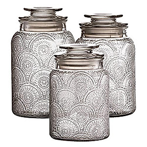 Style Setter Canister Set 3-Piece Glass Jars in 34oz, 44oz & 54oz Retro Design w/ Airtight Lids for Cookies, Candy, Coffee, Flour, Sugar, Rice, Pasta, Cereal & More