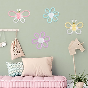 Yuxung 7 Pcs Boho Wall Decor Woven Daisy Flower Hanging Decor Room Nursery Decor Macrame Rainbow Bohemian Room Home Bedroom Cute Wall Flowers for Girls Kids Baby