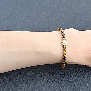 SIPELATY 4MM Mini Gemstone Energy Star Sign Constellation Bracelet with 18K Gold Plated Charm Zodiac Bracelet for Women Taurus