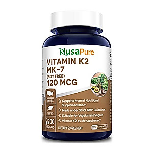 NusaPure Vitamin K2 MK7 120 mcg 200 Veggie Caps (Non-GMO, Vegan & Gluten Free)