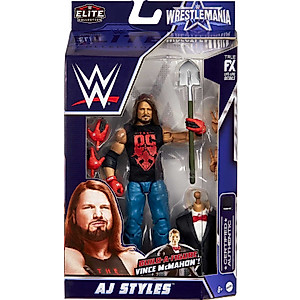 Mattel ​AJ Styles WrestleMania Elite Collection Action Figure with entrance shirt & Vince McMahon Build-A-Figure Pieces, 6-in / 15.24-cm Posable Collectible Gift for Fans Ages 8 Years Old & Up