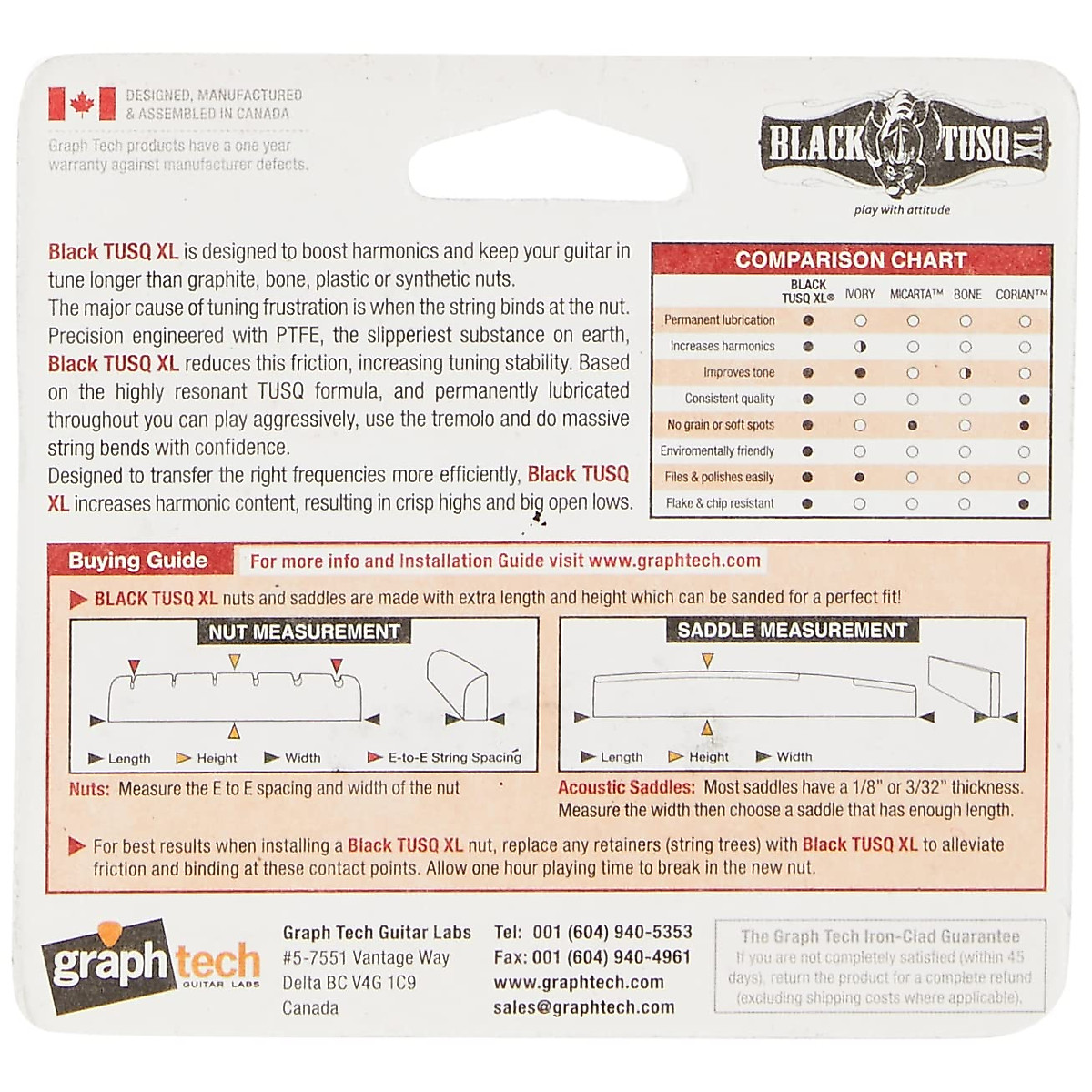 Graphtech Guitar Top Nut (PT-1204-00)