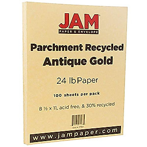 JAM PAPER Parchment 24lb Paper - 90 gsm - 8.5 x 11 - Antique Gold Recycled - 100 Sheets/Pack