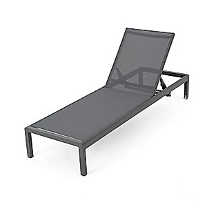 Christopher Knight Home Coral Bay Outdoor Aluminum Chaise Lounges with Mesh Seat, 4-Pcs Set, Grey / Dark Grey