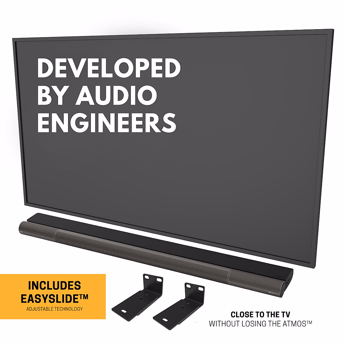 Universal Soundbar Wall Mount Bracket, Adjustable, Compatible with Most Brands, Includes All Mounting Hardware, Black