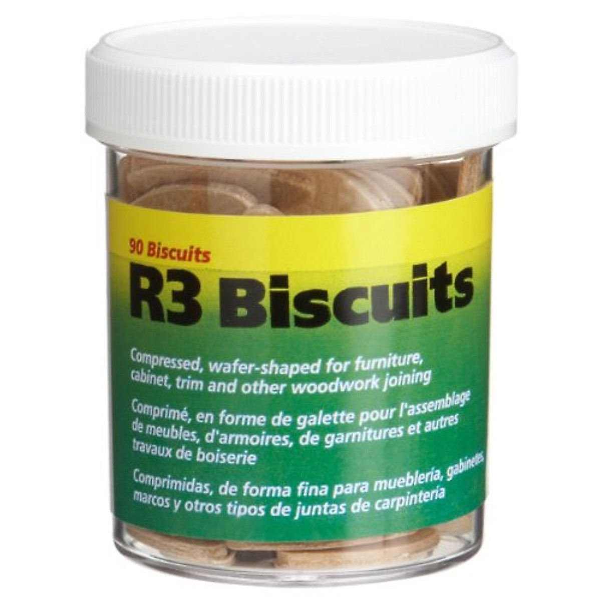 wolfcraft 2995404 Compressed Wafer Shaped Wood Joining Biscuits for Joining Wood Pieces, #R3, 90 Piece Jar