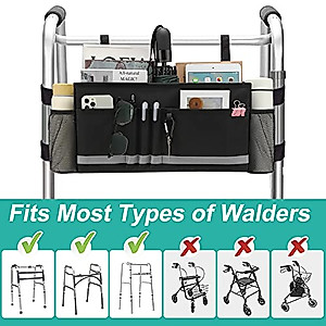 EXLIFBAG Walker Basket, Folding Walker Bag with Cup Holder, Walker Accessories for Seniors, Black