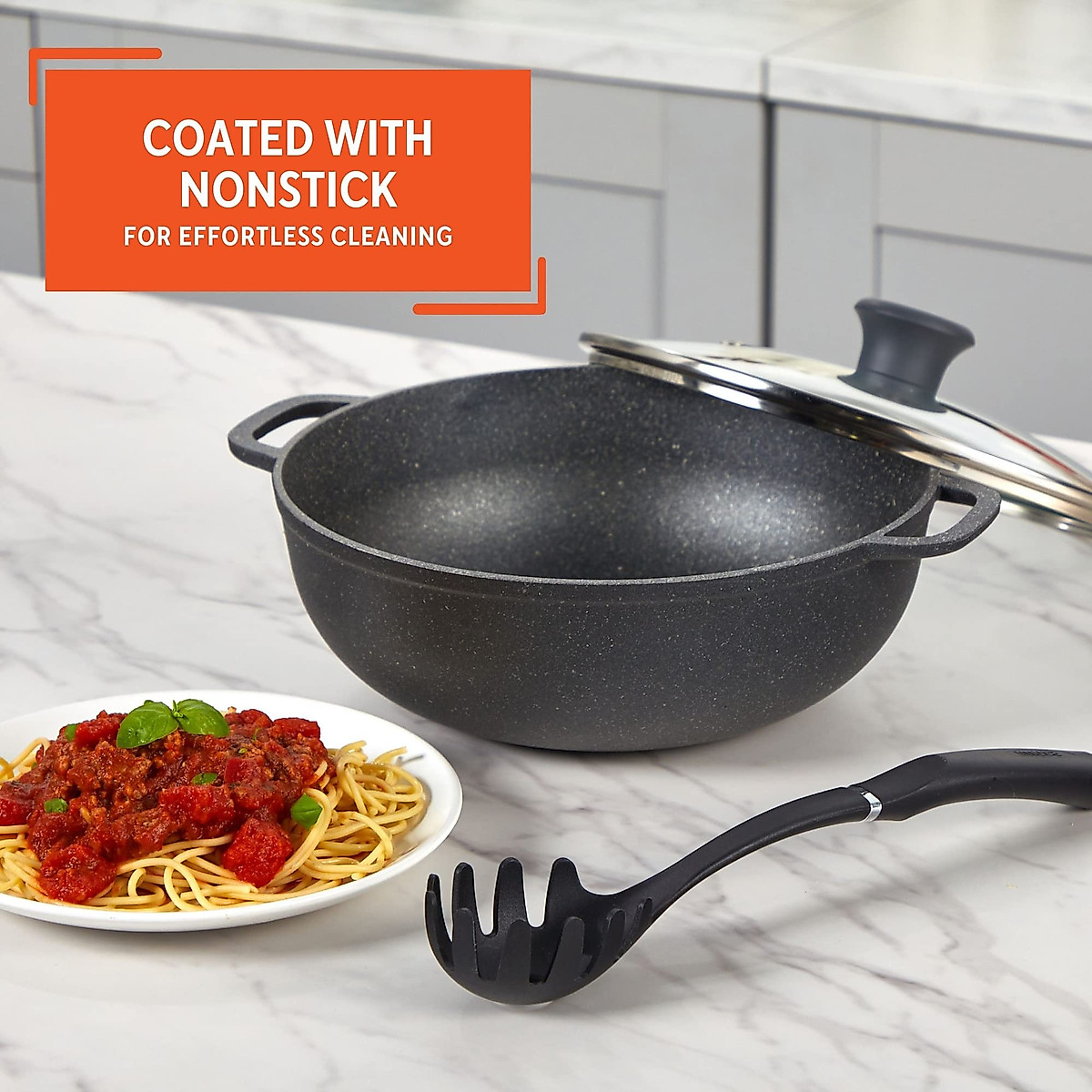 IMUSA 7 Quart Made in Colombia Nonstick Caldero with Glass Lid, Grey