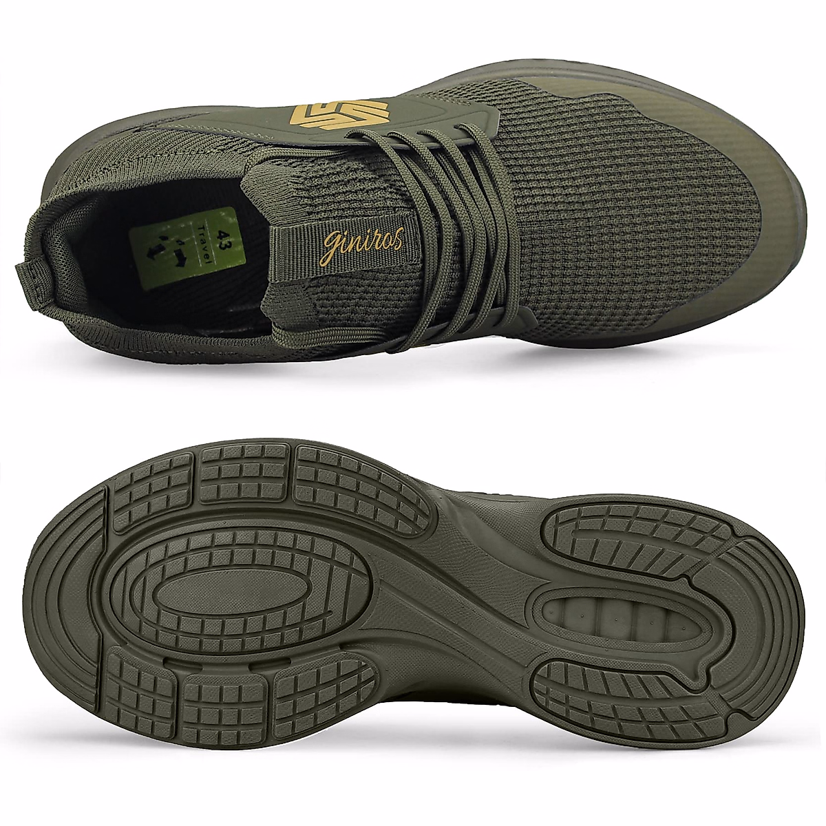 Giniros Mens Slip On Walking Shoes Non Slip Running Shoes Breathable Workout Shoes Lightweight Gym Sneakers Army Green Size 8.5