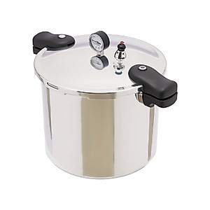 Thickened Explosion-Proof Pressure Cooker, 22L/23Qt 90Kpa 12.6x11.02" Aluminium Alloy+Bakelite Polished Cylindrical Pressure Tank with Steam Gauge for Kitchen Steaming and Stewing