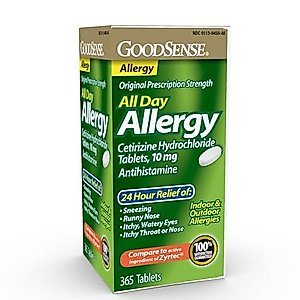 GoodSense All Day Allergy, Compare to Zyrtec, Cetirizine Hydrochloride Tablets, 10 mg, Antihistamine, 365 Count