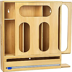 Ziplock MAJAZ Bag Storage Organizer, Food Storage Bag Holders, Bamboo Sandwich Bag Organizer, Kitchen Drawer Organizer for Ziplock Bag, Gallon Quart Snack Sandwich and Slider Bag Dispenser
