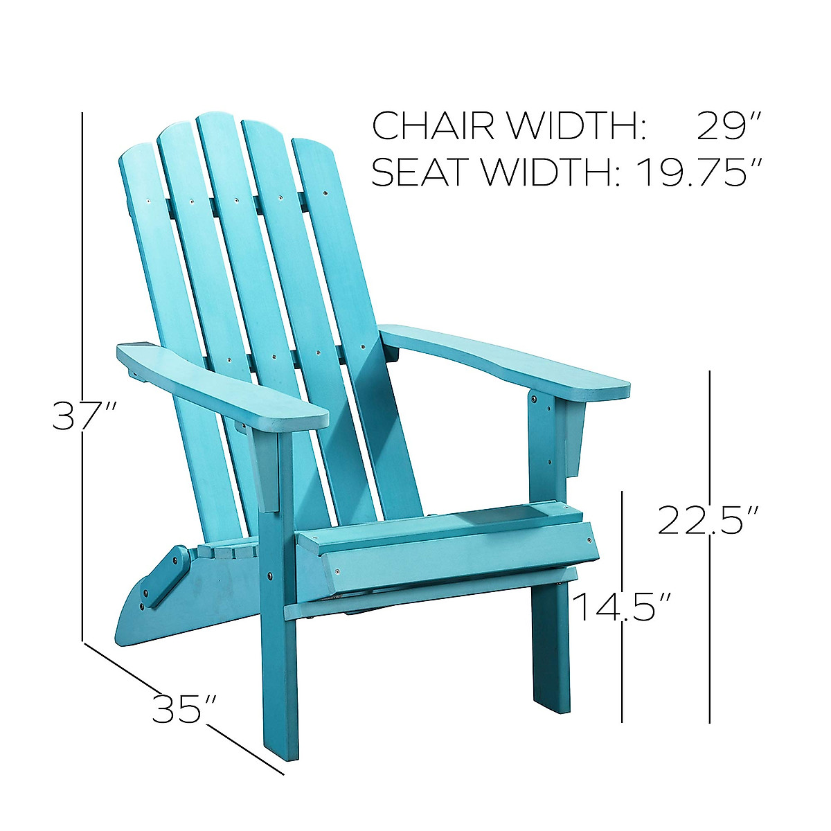 PolyTEAK Folding Adirondack Chair Set of 4, Premium Weather Resistant Poly Lumber, Outdoor Patio Furniture, Up to 300 lbs, Plastic Adirondack Chairs for Garden Fire Pit, Classic Collection - Blue
