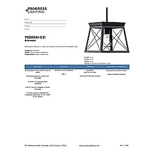 Progress Lighting P500041-031 Briarwood Pendants, Ceruse Black 9.00x10.00x10.00