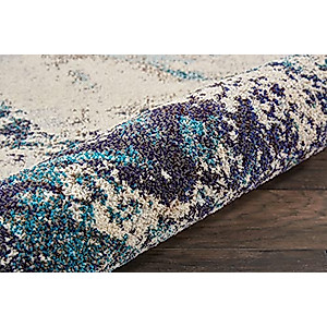 Nourison Celestial Modern Abstract Ivory/Teal Blue 5'3" x 7'3" Area-Rug, Easy-Cleaning, Non Shedding, Bed Room, Living Room, Dining Room, Kitchen (5x7)