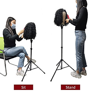 Lihui Wig Stand Tripod Adjustable Wig Head Stand Metal Mannequin Head Stand Tripod Wig Mannequin Head Holder For Cosmetology Hairdressing Styling Training