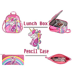 ZBAOGTW Unicorn School Backpacks for Girls Backpack for Teens Girls with Lunch Box and Pencil Bag Kids Girls Backpack for School,Travel,Work,Picnic