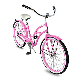 Tracer TAHA Beach Cruiser Bike for Women,26 Inch Wheels,Hi Ten Steel Frame,1 Speed,Coaster Brake,Hybrid Bike for Adults,Complete Cruiser Bikes,Pink