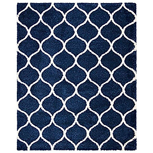 SAFAVIEH Hudson Shag Collection Area Rug - 8' x 10', Navy & Ivory, Moroccan Ogee Trellis Design, Non-Shedding & Easy Care, 2-inch Thick Ideal for High Traffic Areas in Living Room, Bedroom (SGH280C)
