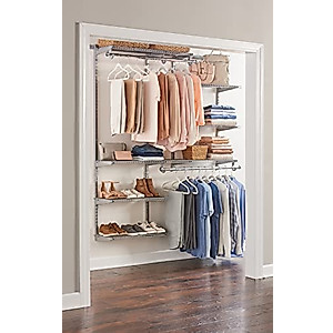 Rubbermaid Configurations Deluxe Custom Closet Kit, 3-6 Ft. Adjustable Metal Wire Shelving, Titanium Finish, Expandable Organization System, Hardware Included, for Home Closet/Pantry/Laundry/Mudroom