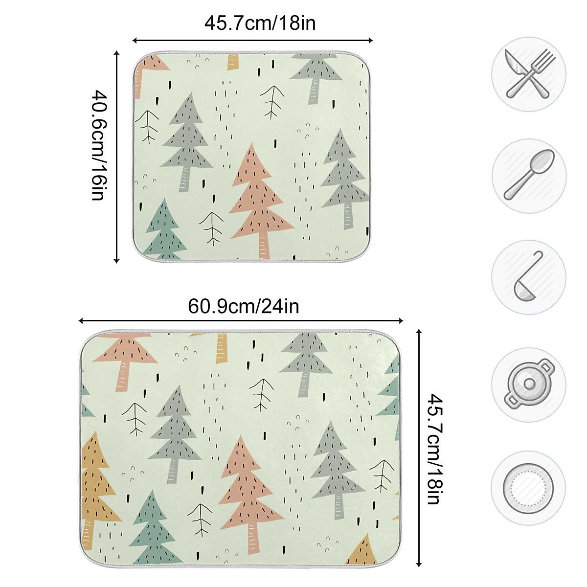 Red Yellow Christmas Cartoon Trees Memory Foam Dish Drying Mat Drying Mat For Kitchen Counter Drain Matt Dish Dryer Cloth 16 x 18 Inches