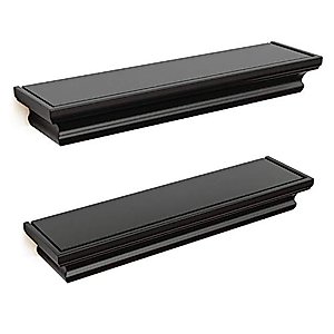 Ballucci Set of 2 Classic Floating Wall Shelves, Wooden Wall Mounted Ledges for Living Room, Bedroom, Bathroom, Kitchen, Office, 16 Inches - Black