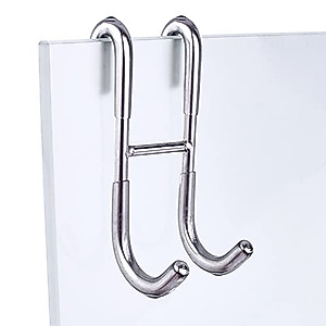 Aothpher Shower Door Hooks SUS 304 Stainless Steel S Hooks Bathroom Frameless Glass Door Hooks for Hanging Coat,Towel,Bathrobe,Squeegee,Loofah (Silver,3-Pack)