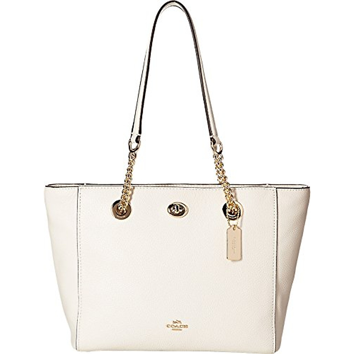 COACH Pebbled Turnlock Chain Tote 27 Li/Chalk One Size