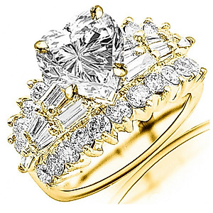 Houston Diamond District 2.9 Carat t.w. GIA Certified Heart Cut 14K Yellow Gold Exquisite Prong Set Bageutte And Round Diamond Engagement Ring (I-J Color VS1-VS2 Clarity Center Stones), 8