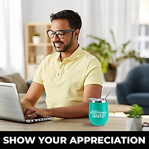 KITSHE Appreciation Gifts Bulk 12oz Cup Stainless Steel Insulated Wine Tumbler with Lid & Straw for Employee Appreciation, Volunteers, Nurses & Teachers with Difference Maker Design (1, Mint)