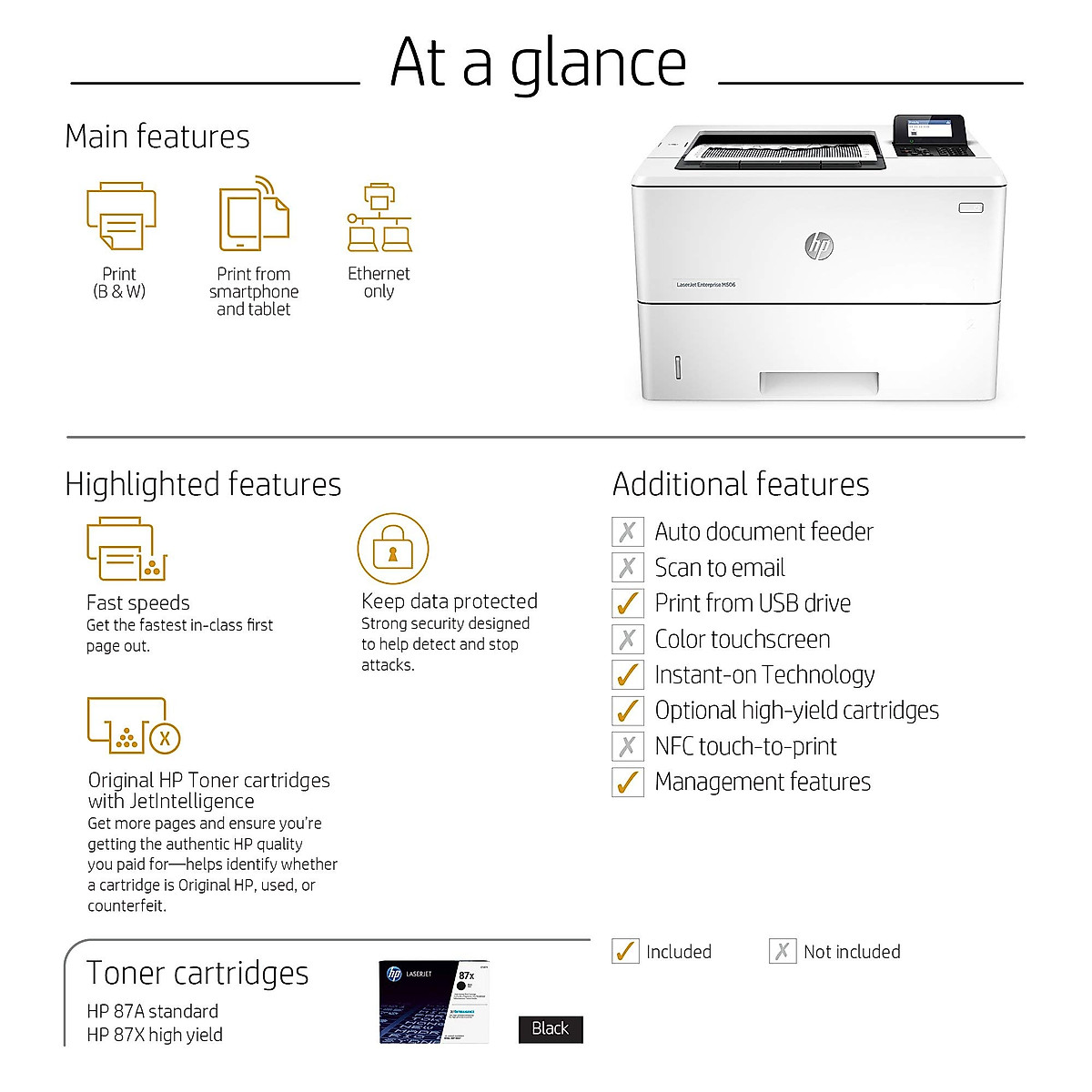 HP Laserjet Enterprise M506n Laser Printer with Built-in Ethernet (F2A68A) (Renewed)