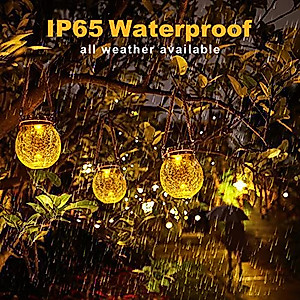 TonyEst Outdoor Solar Lantern, 2 Pack LED Amber Warm Hanging Lanterns Garden Solar Lights Decorative Crackle Glass Ball Waterproof, Solar Powered with 2 Optional Modes for Table Deck Yard Patio Decor