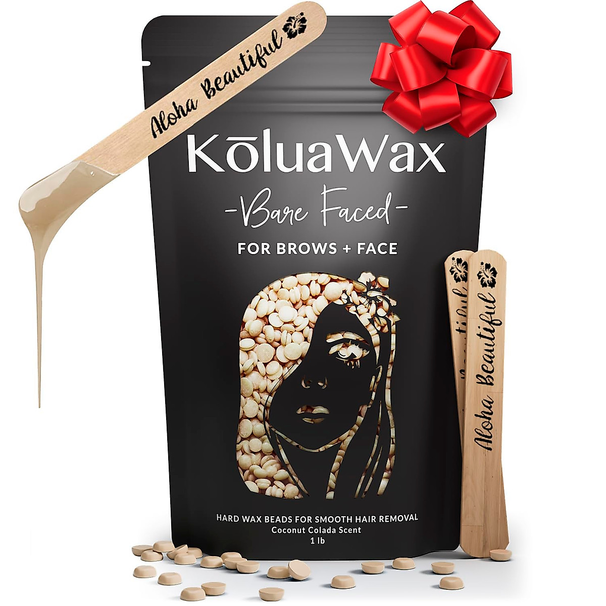 KoluaWax Hard Wax Beads for Hair Removal – Coarse Hair Formula – Face, Brazilian, Underarms, Back Chest, Bikini Waxing – Coconut Colada, 1lb Refill for Wax Warmers & 10 Large Applicator Sticks