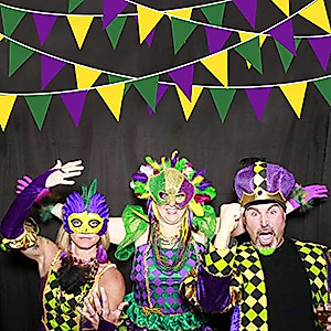 32Ft Yellow Green Purple Pennant Banner Fabric Triangle Flag Bunting Garland Streamer for Mardi Gras Party Mardi Gras Birthday Wedding Engagement Baby Shower Home Outdoor Garden Hanging Decorations