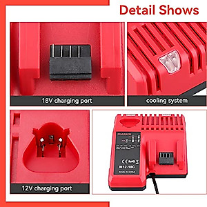 Masione 2Pack 6.0Ah Replacement for Milwaukee M18 Battery Charger Combo Compatible with Milwaukee Batteries 48-11-1852 48-59-1850 48-11-1850