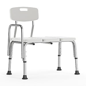Flash Furniture HERCULES Series 300 Lb. Capacity Adjustable White Bath & Shower Transfer Bench with Back and Side Arm