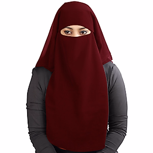MyBatua 3 Layers Saudi Niqab In Breathable Georgette, Wholesale Price, 1pc Face Veil NQ-003 (Maroon)