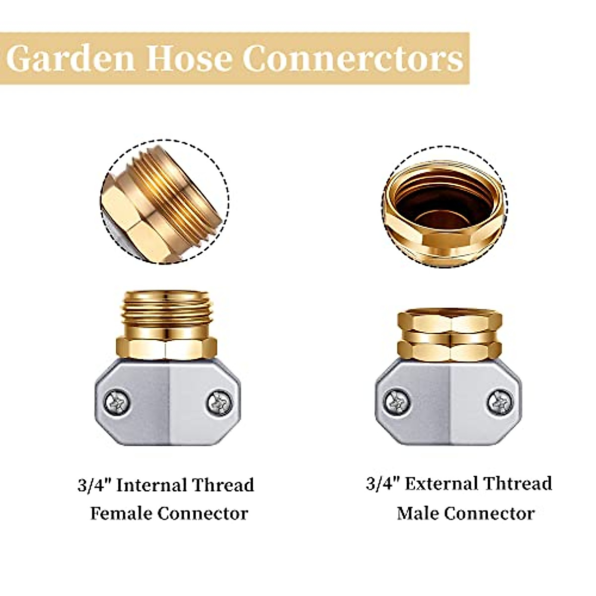 Garden Hose Repair Kit 5/8 Inch Fittings Mender 3/4 Male and Female Water Hose End Replacement Set Connector with Zinc Clamp