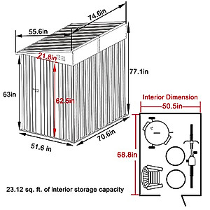 MUPATER Outdoor Storage Shed 4x6 FT, Garden Tool Shed, Metal Lean-to Shed Kit for Backyard Lawn with Lockable Door and Vents, Grey
