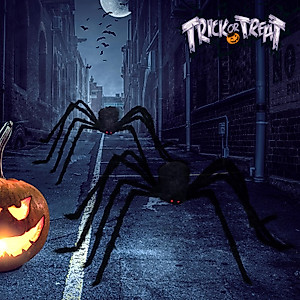 2 Pack 5 Ft. Halloween Outdoor Decorations Hairy Black Spider, Scary Giant Spider Fake Large Spider Hairy Spider Props for Halloween Yard Decorations Party Decor