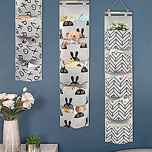 DSVENROLY 3Pcs Hanging Storage Bag with 5 Pockets, Premium Cotton＆Fabric Over The Door Hanging Organizer Waterproof Wall Door Closet Hanging Shelve for Bedroom, Washroom, Living Room