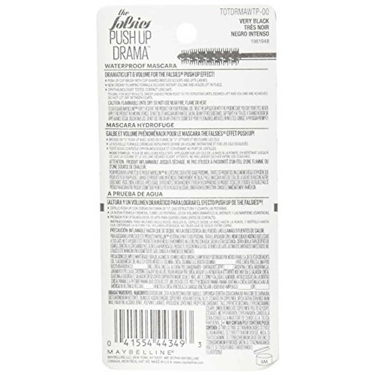 Maybelline The Falsies Push Up Drama Waterproof Mascara, Very Black, 0.32 fl. oz.