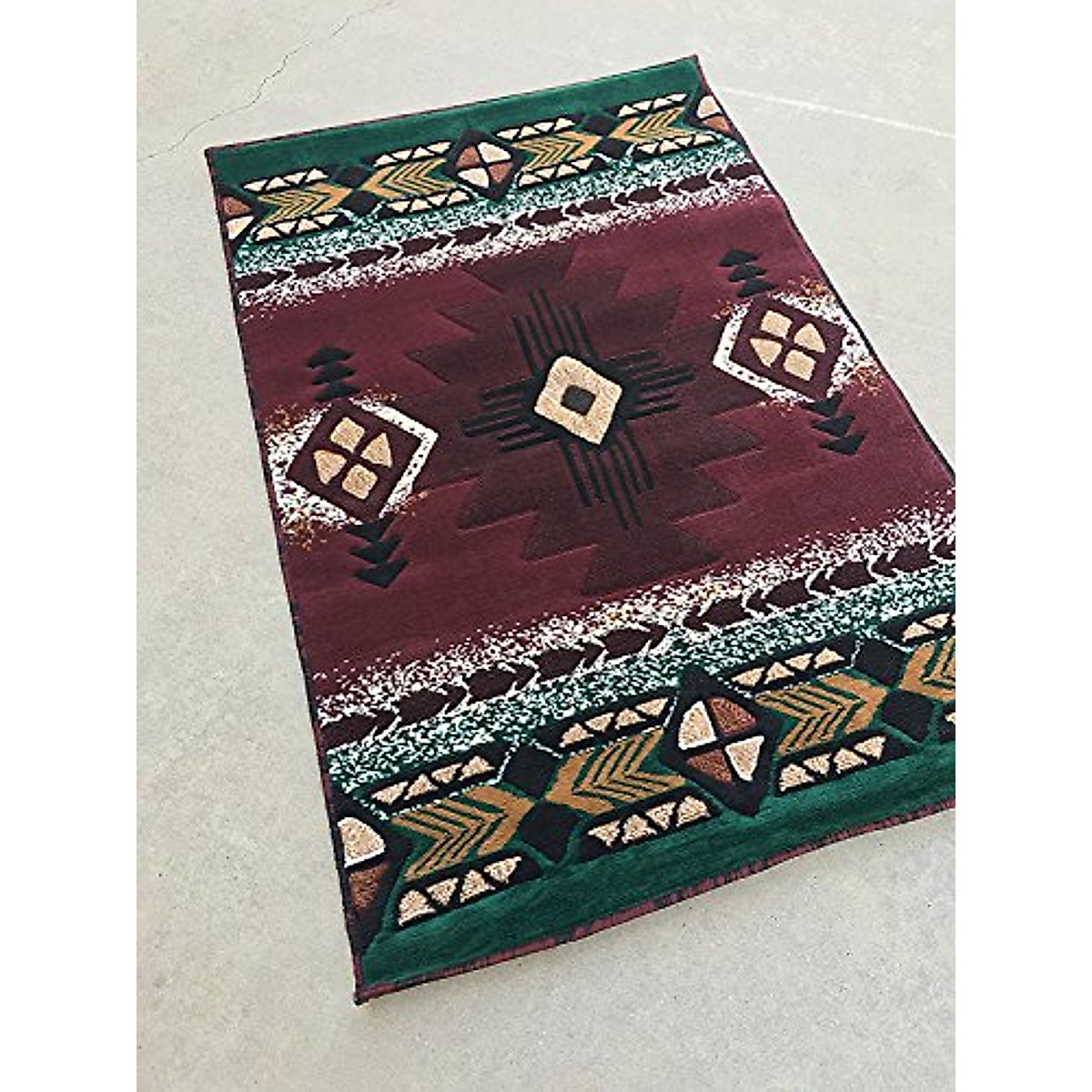Southwest Native American Area Rug Carpet Burgundy Red Green (24 Inch X 40 Inch Mat)