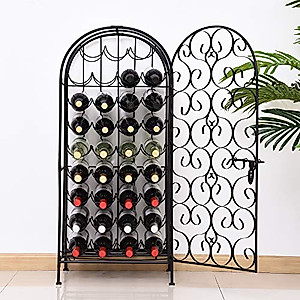 HOMCOM 35 Bottle Wrought Iron Wine Rack Jail with Lock - Black