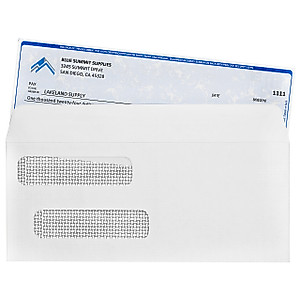 500 #8 Gummed Double Window Security Check Envelopes - Designed for QuickBooks Checks - Computer Printed Checks - Gummed Flap - 3 5/8 X 8 11/16