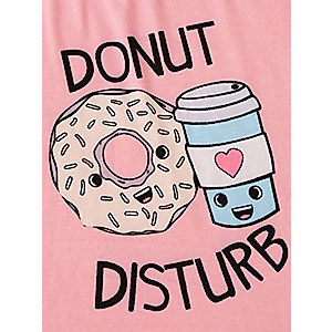 DIDK Women's Cartoon Print Tee and Curved Hem Shorts Pajama Set Pink and White XS