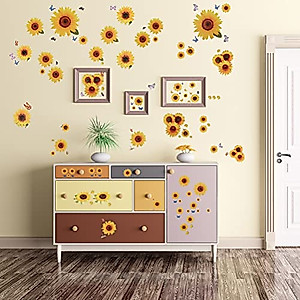 135 Pcs Sunflower Wall Sticker, Removable Sunflower Stickers Waterproof 3D Sunflower Wall Decor Stickers for Kids Mothers Day Decorations Bathroom Kitchen Decor Decals